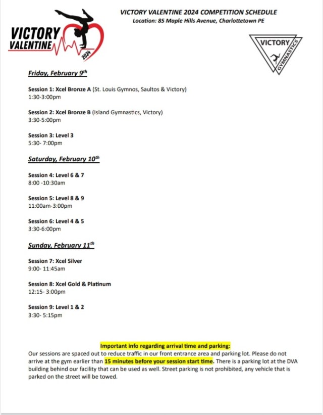 VV schedule | Island Gymnastics Academy